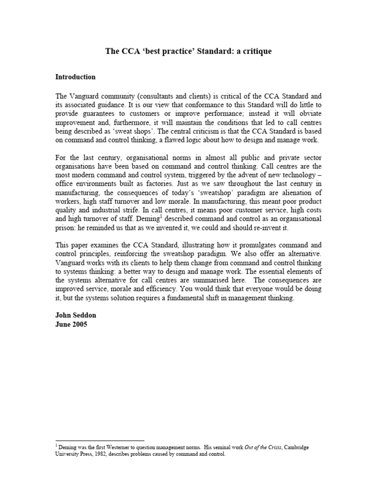 Cca Best Practice | PDF | Call Centre | Thought