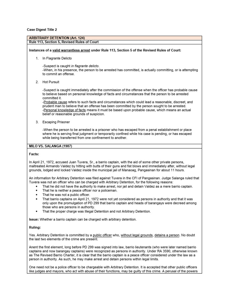 Case Digest Title 2 RPC Book 2 PDF Search And Seizure Search Warrant