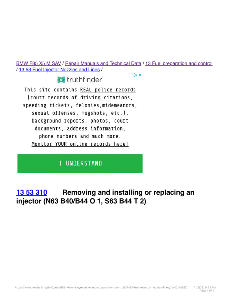 13 53 310 Removing and Installing or Replacing An Injector (N63 B40-B44 O 1, S63 | PDF | Screw ...
