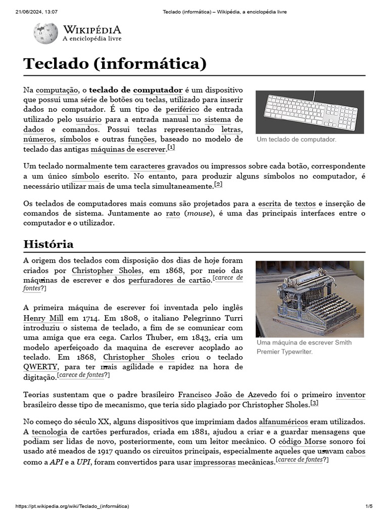 Teclado (Informática) - Wikipédia, A Enciclopédia Livre | PDF | Teclado ...