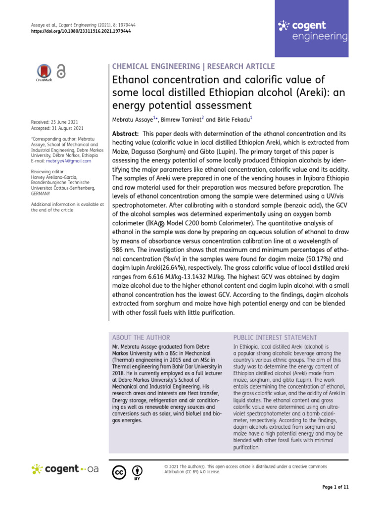 Ethanol Concentration and Calorific Value of Some | PDF | Ph | Biofuel