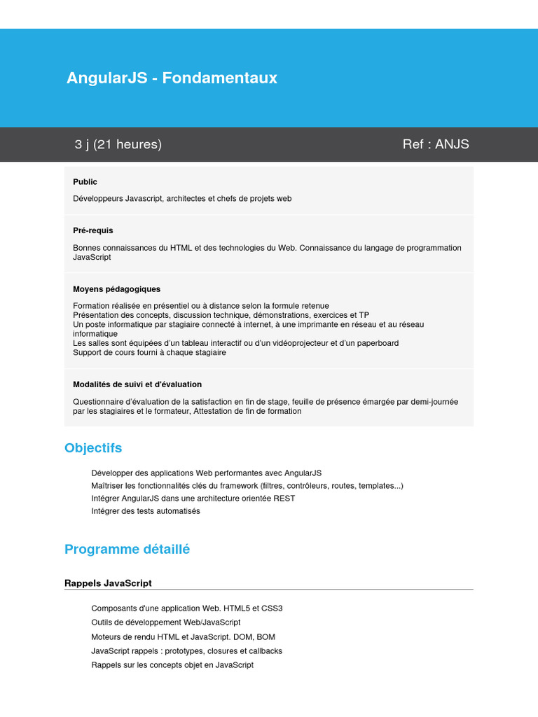 AngularJS pour Développeurs Web | PDF | JavaScript | Internet