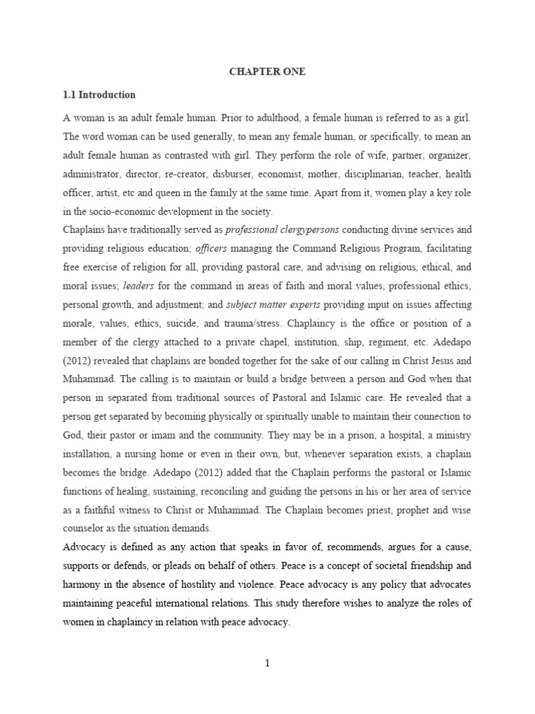 The Roles of Women in Chaplaincy in Relation With Peace Advocacy ...