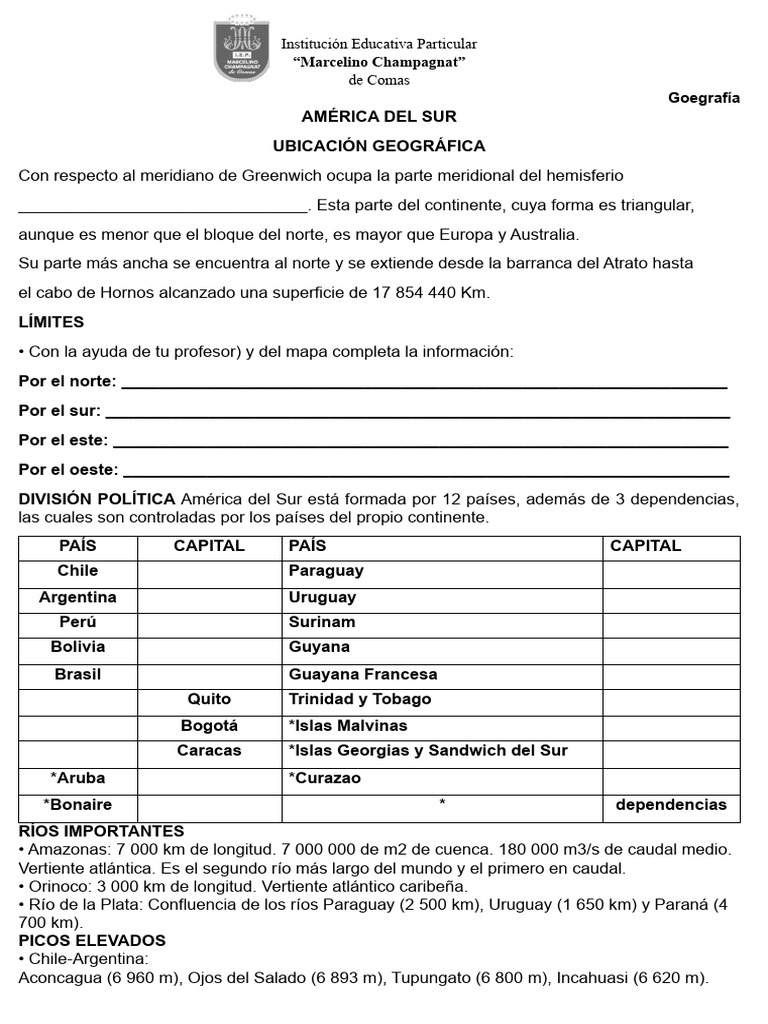 Ficha- AMERICA DEL SUR | PDF | América del Sur | Américas