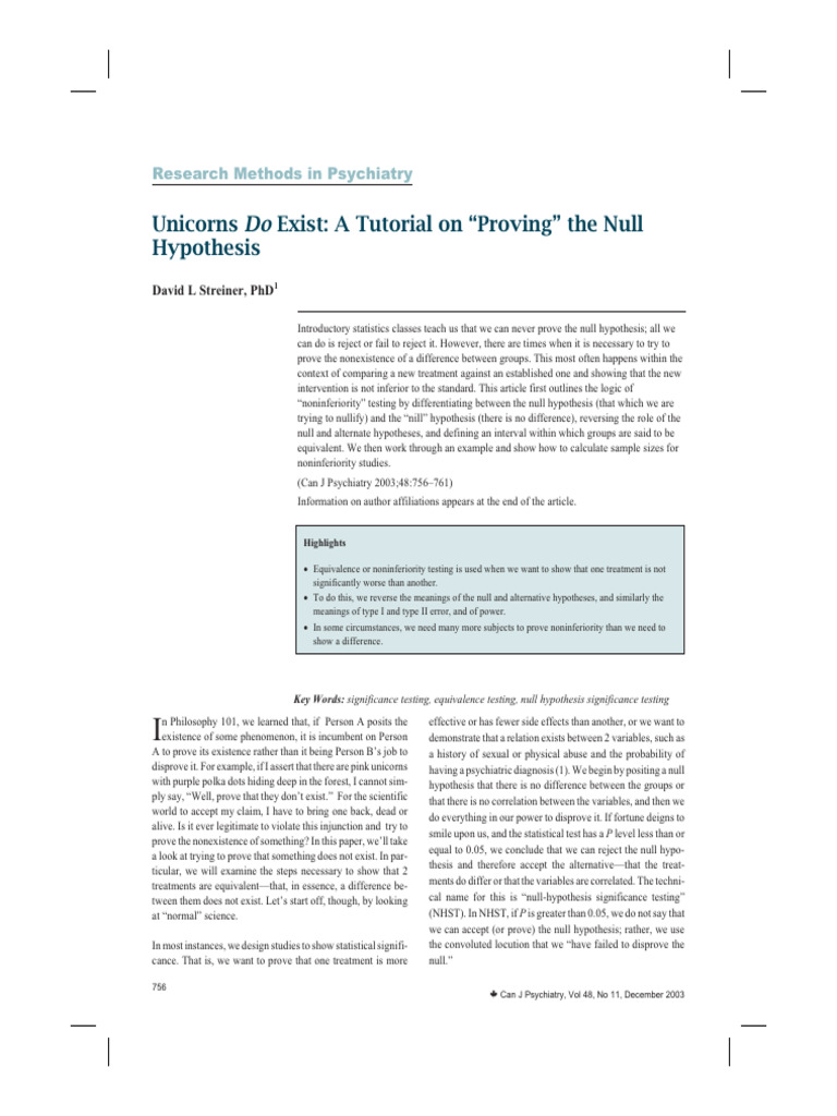 Streiner 2003 Unicorns Do Exist A Tutorial On Proving The Null ...