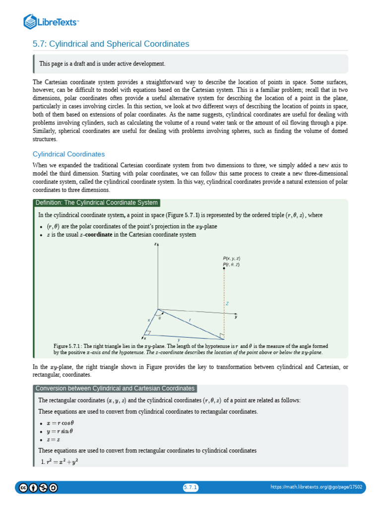 5 7 Cylindrical And Spherical Coordinates Pdf Coordinate System