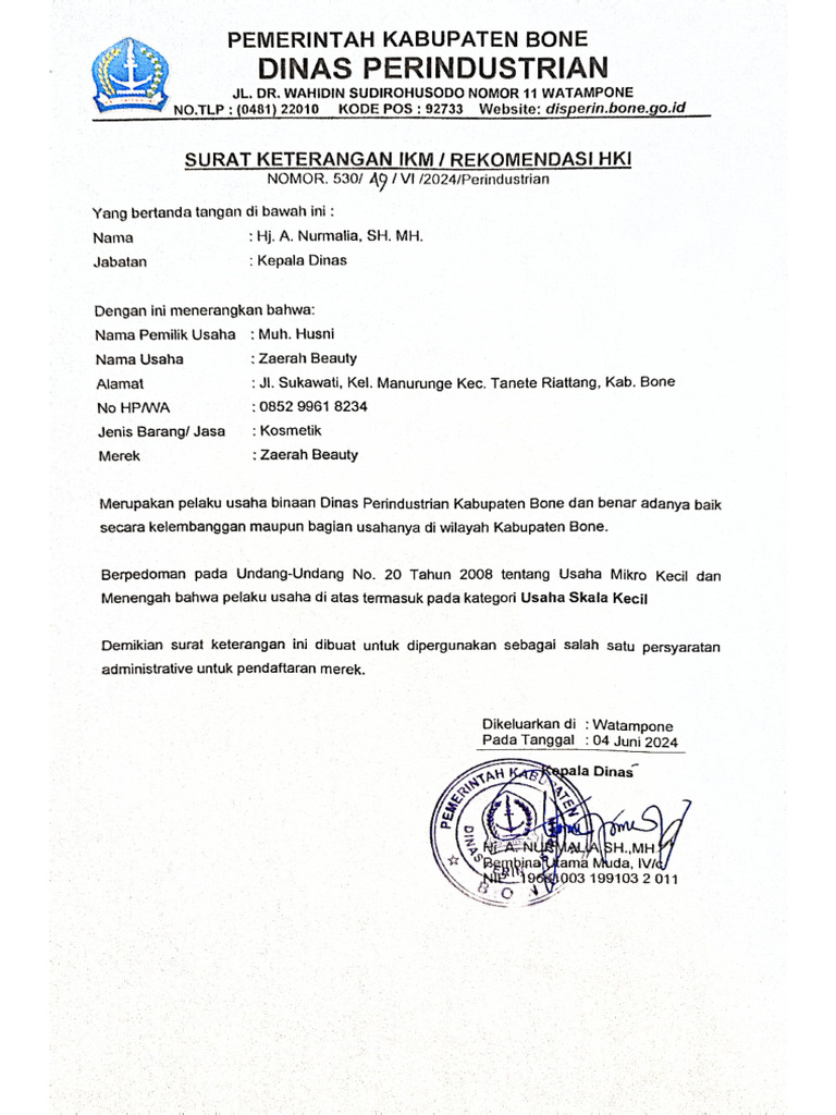 Surat Rekomendasi Hki | PDF