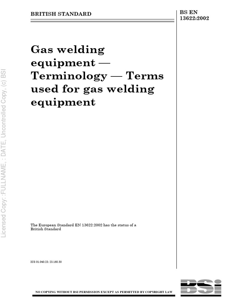 BS EN 13622 2002 Gas Welding Equipment | PDF