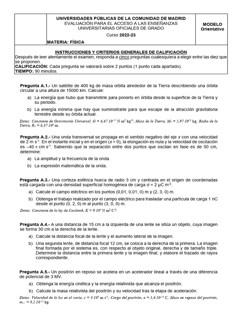Modelo Física 2022-2 | PDF | Masa | Olas Modelo Física 2022-2 | PDF | Masa | Olas
