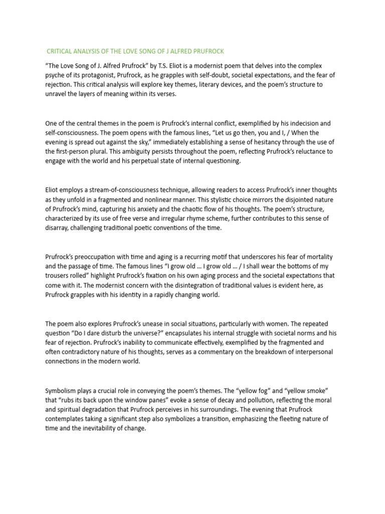 Critical Analysis of Love Song and Hollow Men | PDF | Poetry