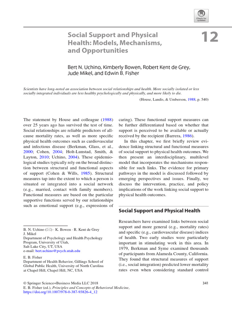 Social Support and Physical Health: Models, Mechanisms, and ...