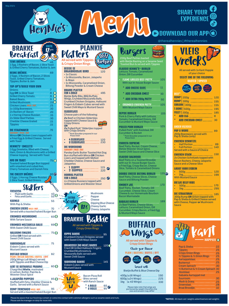 MENU Hennies App May 2024 Compressed 240415 152935 1 | PDF | Hamburgers ...