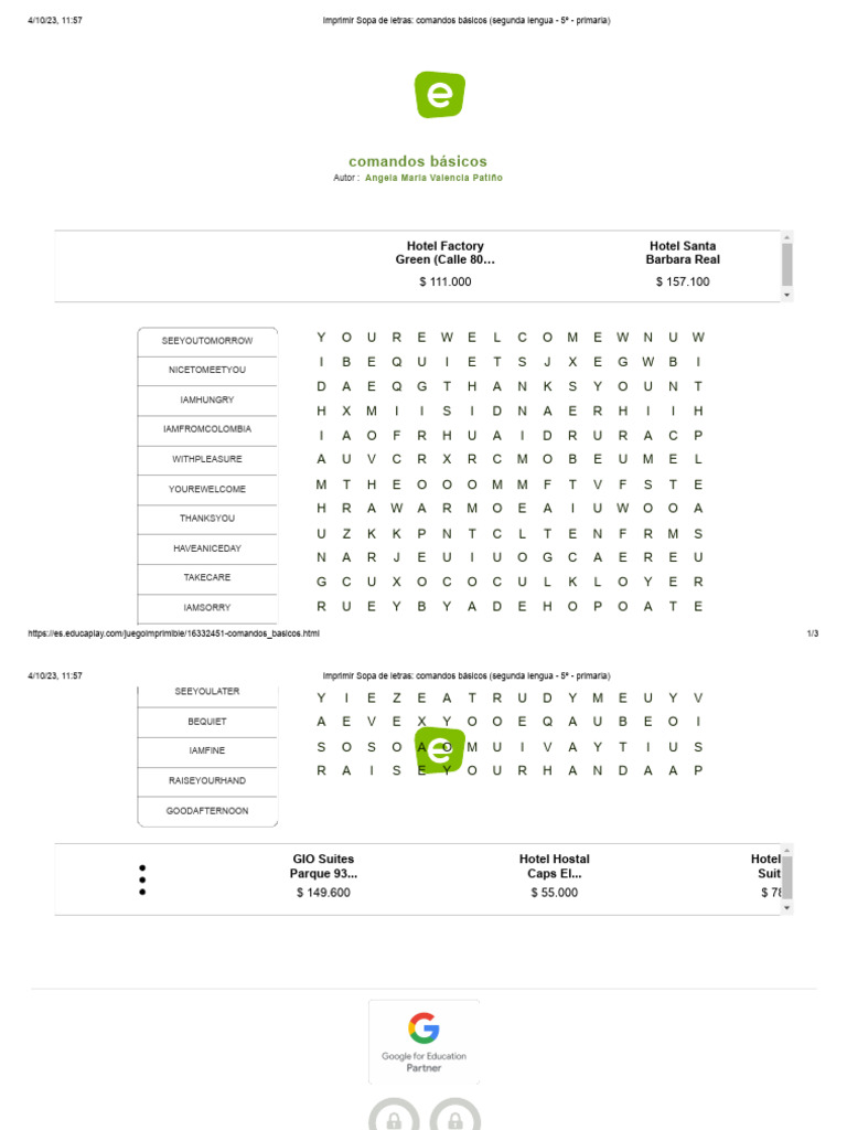 Imprimir Sopa de Letras - Comandos Básicos (Segunda Lengua - 5º ...