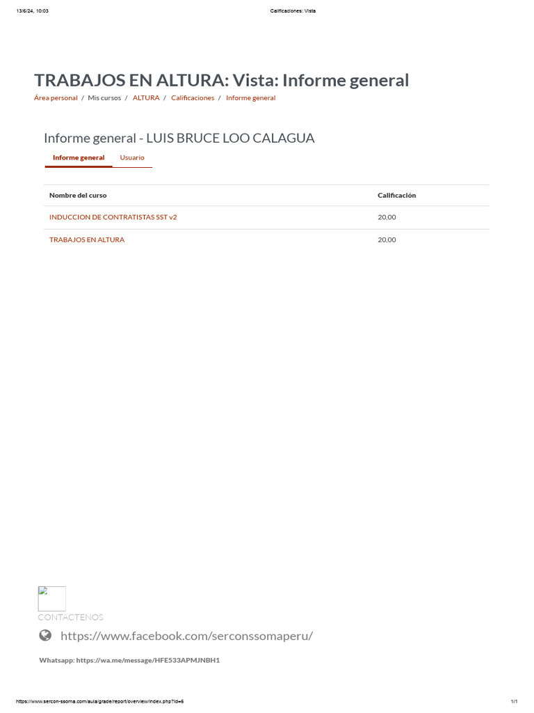 Informe de Calificaciones de Cursos | PDF | Crecimiento personal y ...