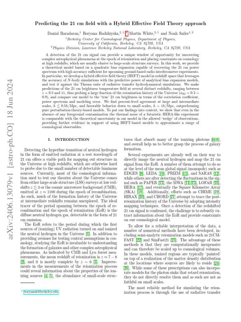 Predicting The 21 CM Field With A Hybrid Effective Field Theory Approach | PDF | Physical ...