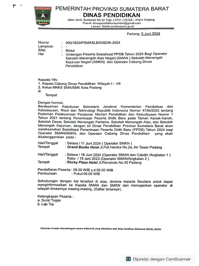 Undangan Sosialisasi PPDB (Operator) | PDF