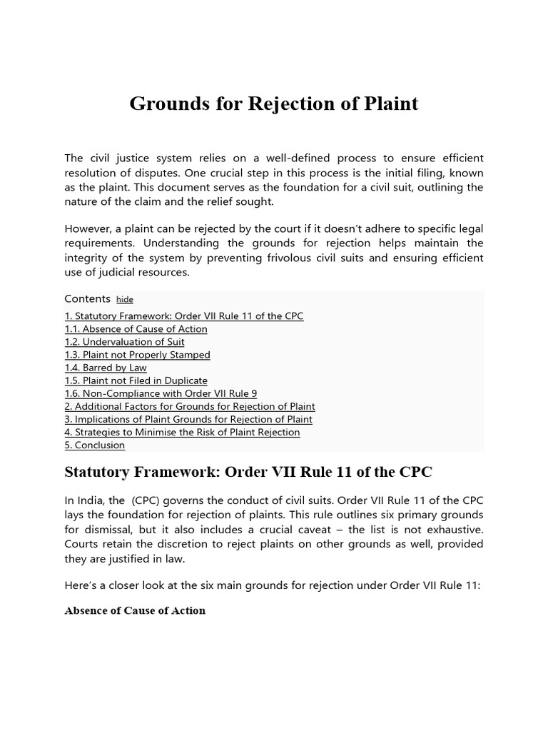 Grounds For Rejection of Plaint | PDF | Lawsuit | Federal Rules Of ...