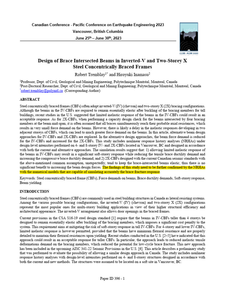Design of Brace Intersected Beams in Inverted-V and Two-Storey X Steel ...