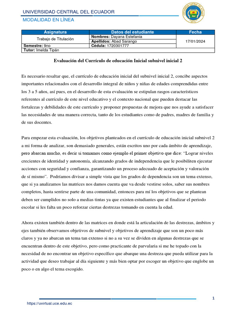 Evaluacion Del Curriculo de Educacion Sub 2 | PDF | Plan de estudios | Educación de la primera ...