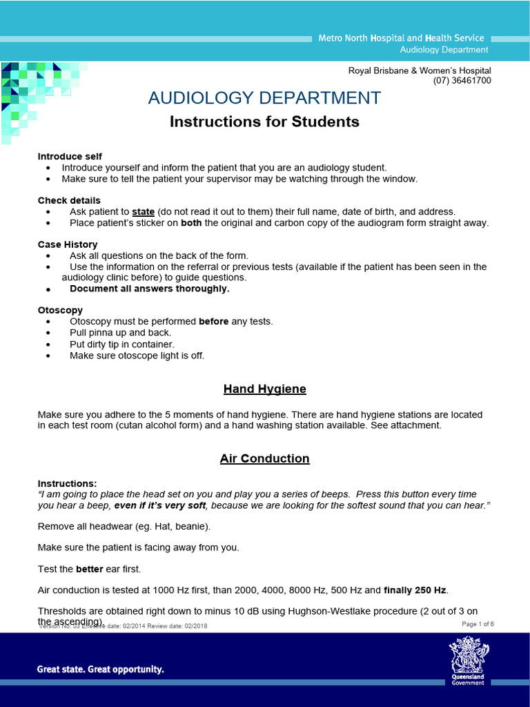 Audiology Student Patient Instructions | PDF | Hearing | Audiology