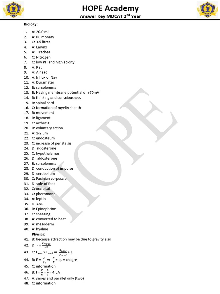 MDCAT 2nd Year Answer Key | PDF | Isotope | Sodium