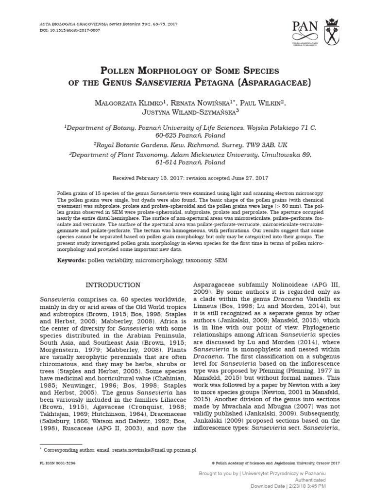 Pollen Morphology of Some Species o | PDF | Pollen | Plants