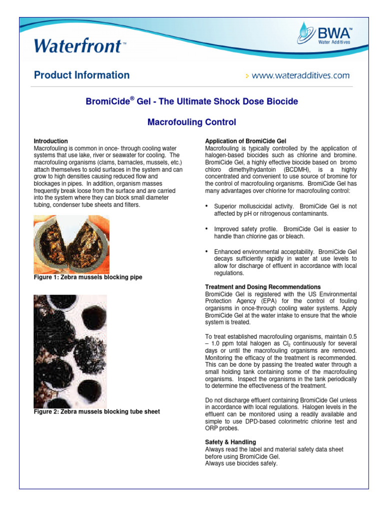 BWA BromiCide Gel For Macrofouling Control - WF | PDF | Water | Chlorine