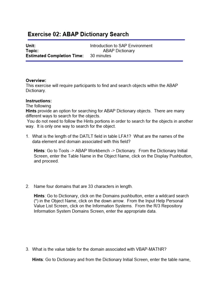 1.ABAP Dictionary Exercises 2 | PDF | Computer Data | Software Engineering
