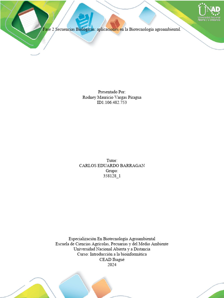 Fase 2 - Rodney Vargas - 1106428753. | PDF | Bioinformática | Gene