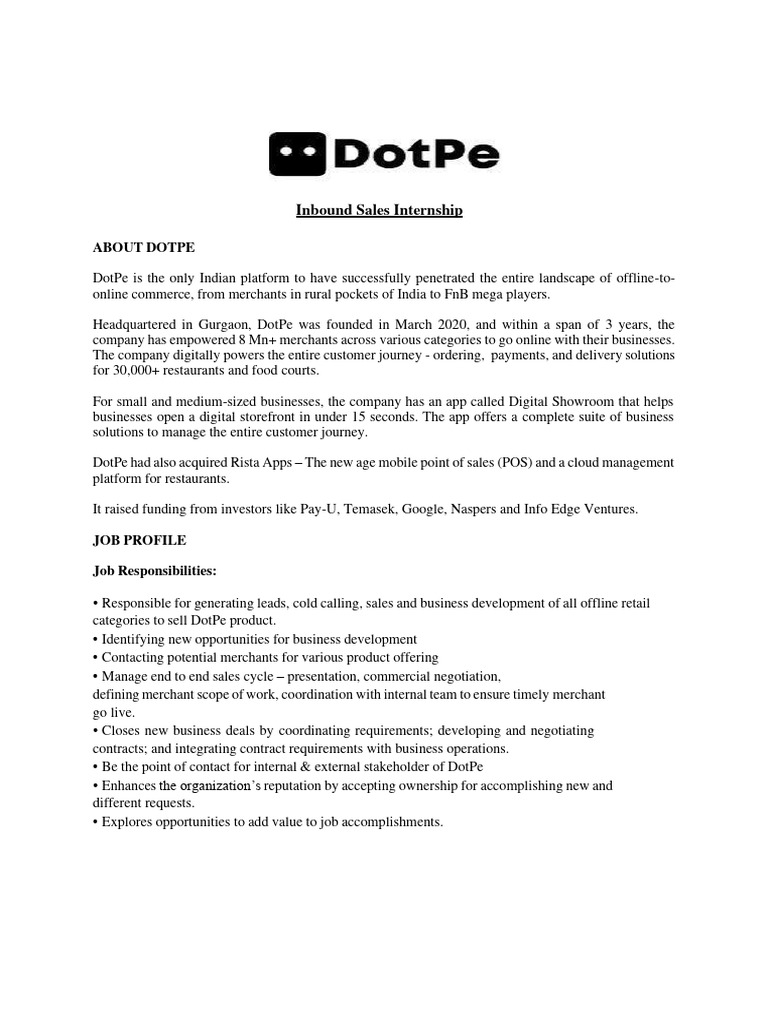 Inbound Sales Internship - DS | PDF | Startup Company | Small Business & Entrepreneurs