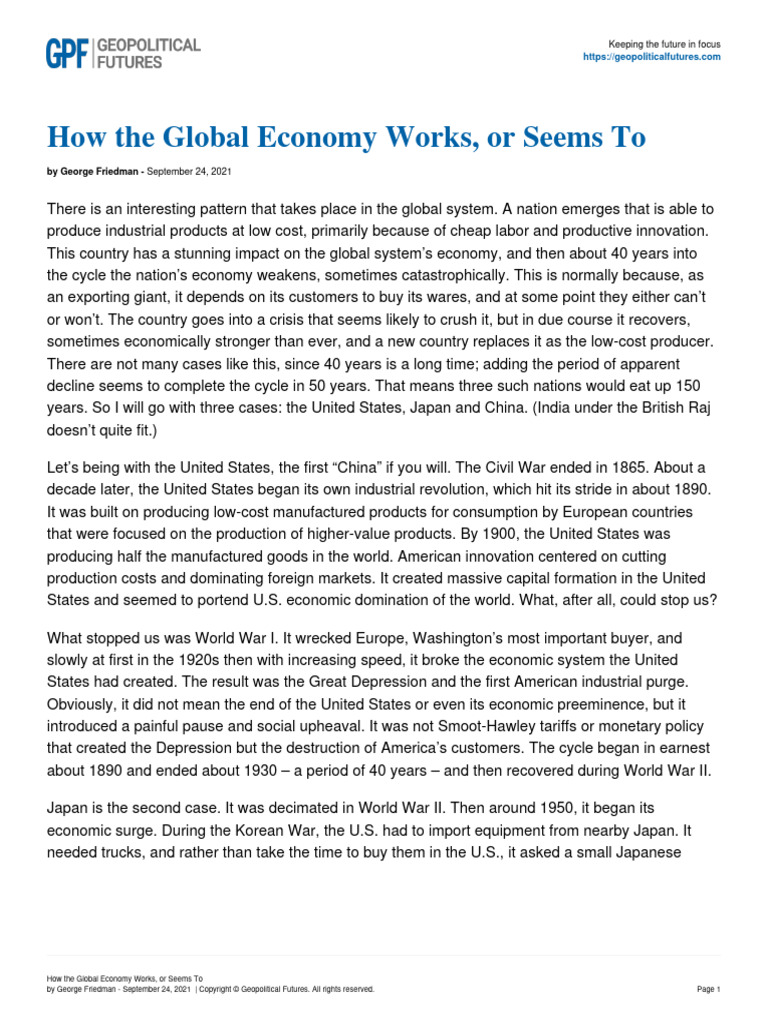 How The Global Economy Works or Seems To Geopoliticalfutures Com | PDF ...
