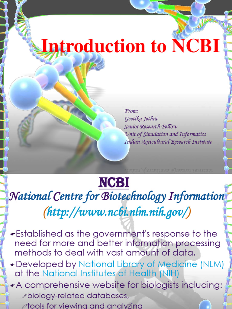 Introduction To NCBI | PDF | National Center For Biotechnology Information | Biotechnology