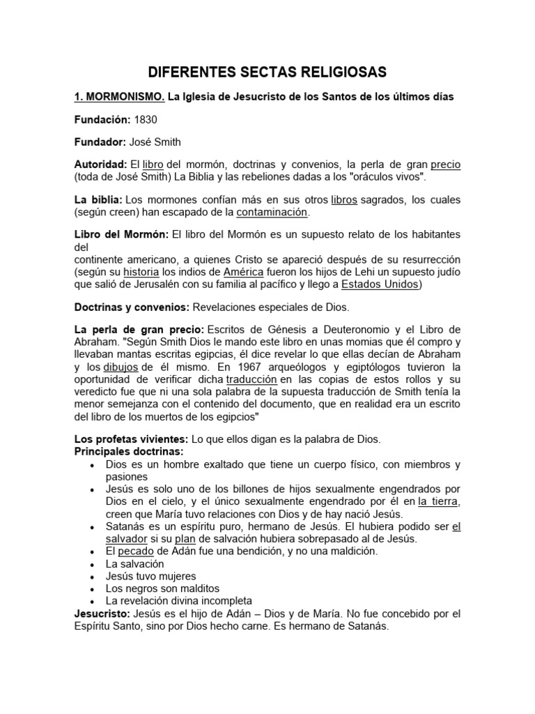 Diferentes Sectas | PDF | Libro de Mormón | Movimiento Santo de los ...