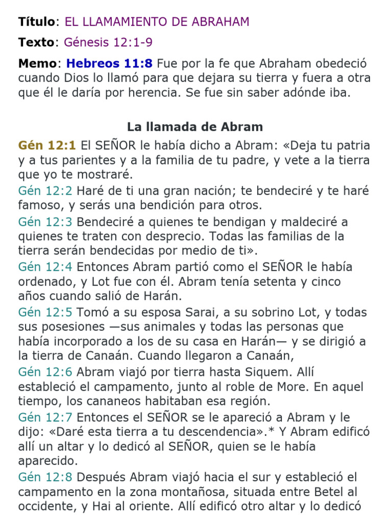 Clase El Llamamiento de Abraham | PDF | Abrahán | Creencia religiosa y doctrina