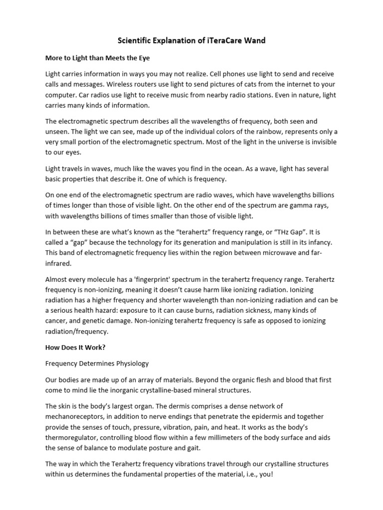 Scientific Explanation of ITeraCare Wand | PDF | Electromagnetic ...