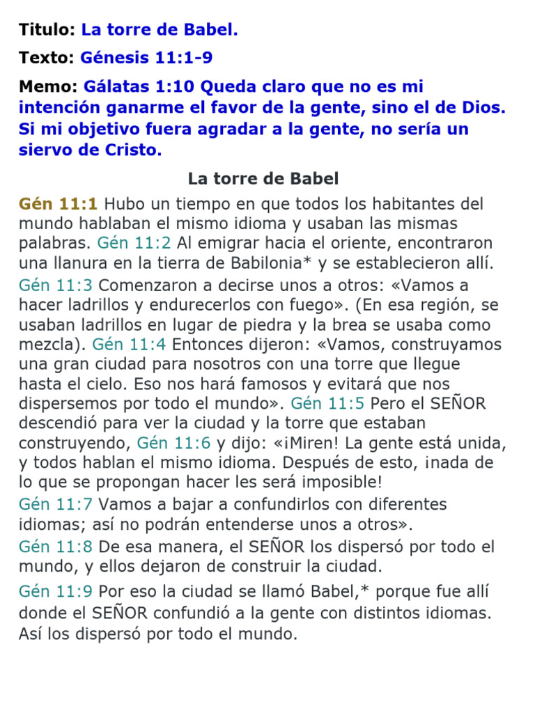 Historia de la Torre de Babel para Niños | PDF | Creencia religiosa y ...