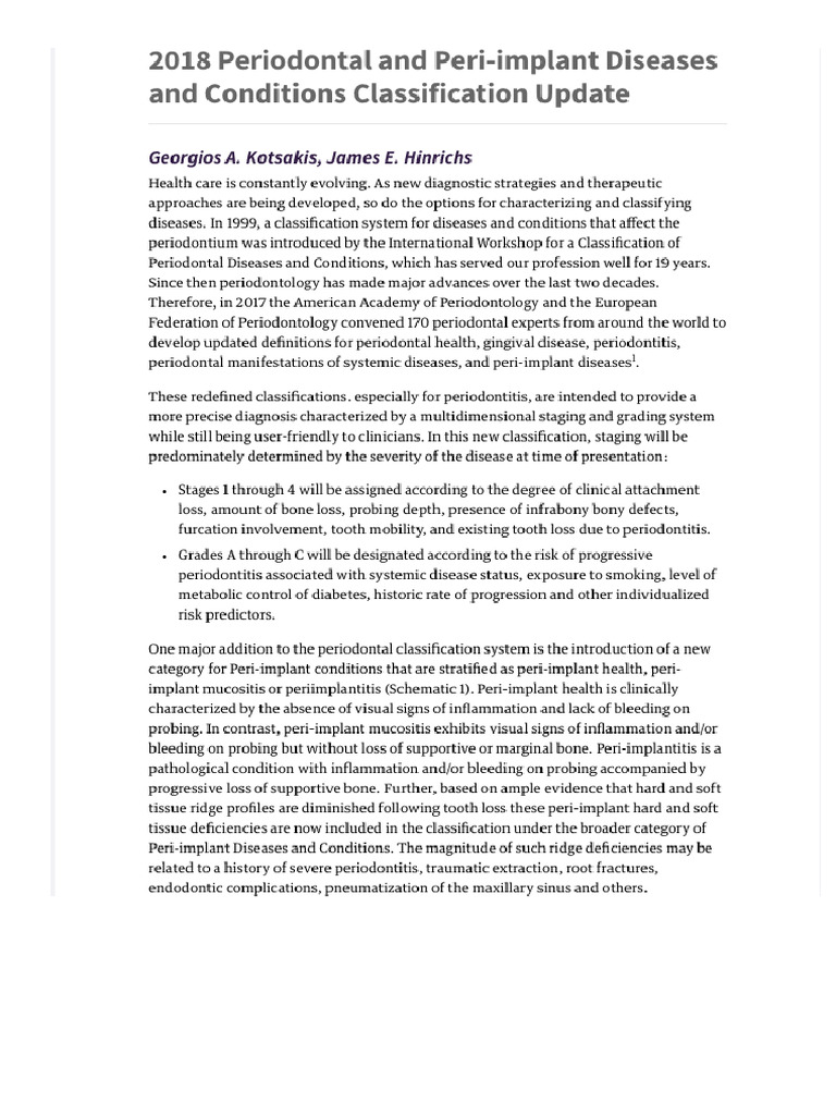 Periodontal and Peri Implant Diseases and Conditions Classification ...