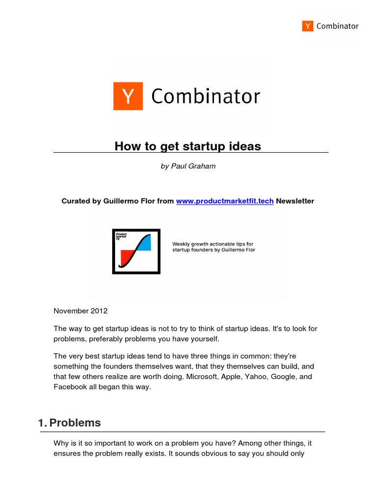 How To Get Startup Ideas Guide by YC | PDF | Startup Company | Small ...