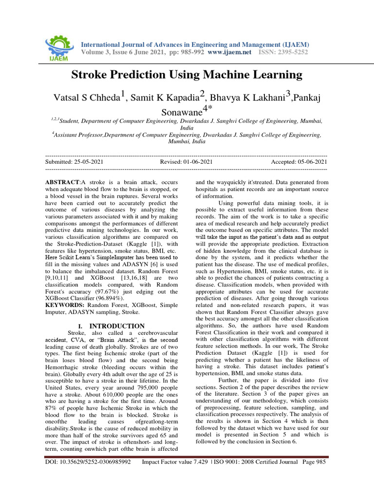 Stroke Prediction Using Machine Learning | PDF | Statistical Classification | Machine Learning