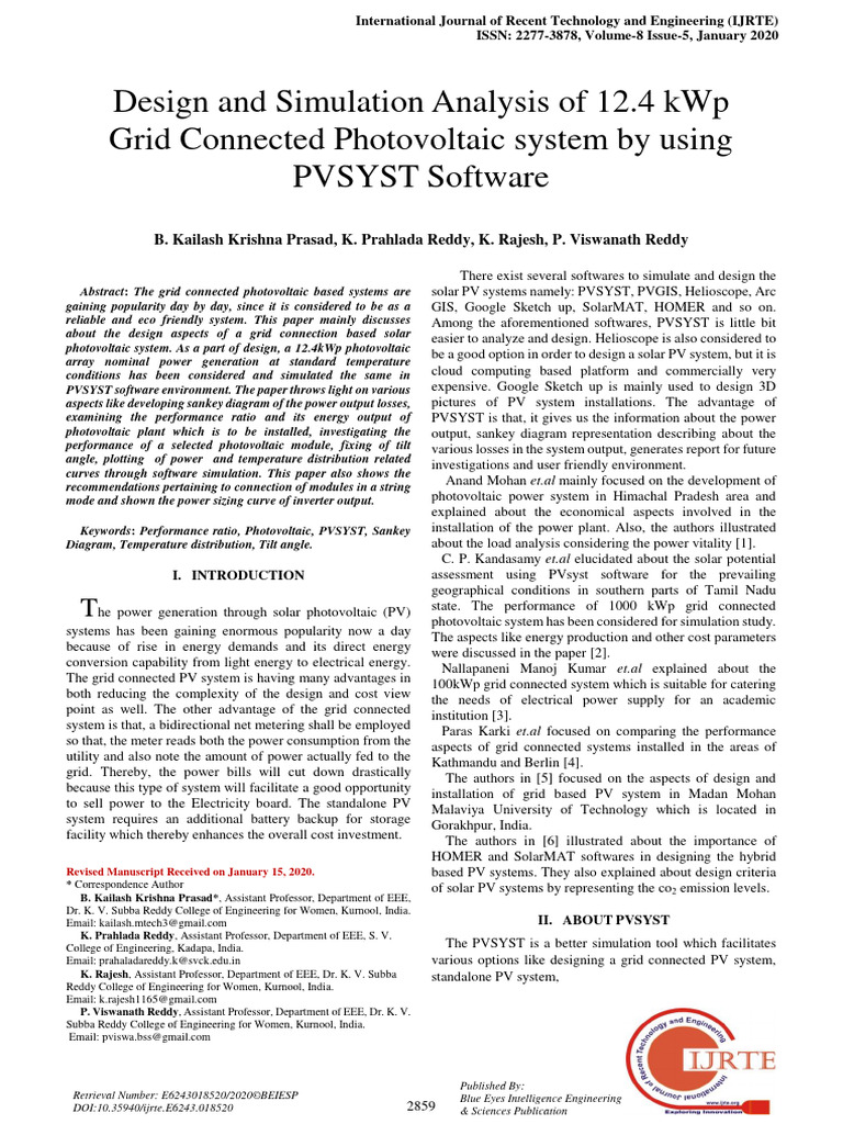 Design and Simulation Analysis of 12.4 KWP Grid Connected Photovoltaic System by Using Pvsyst ...
