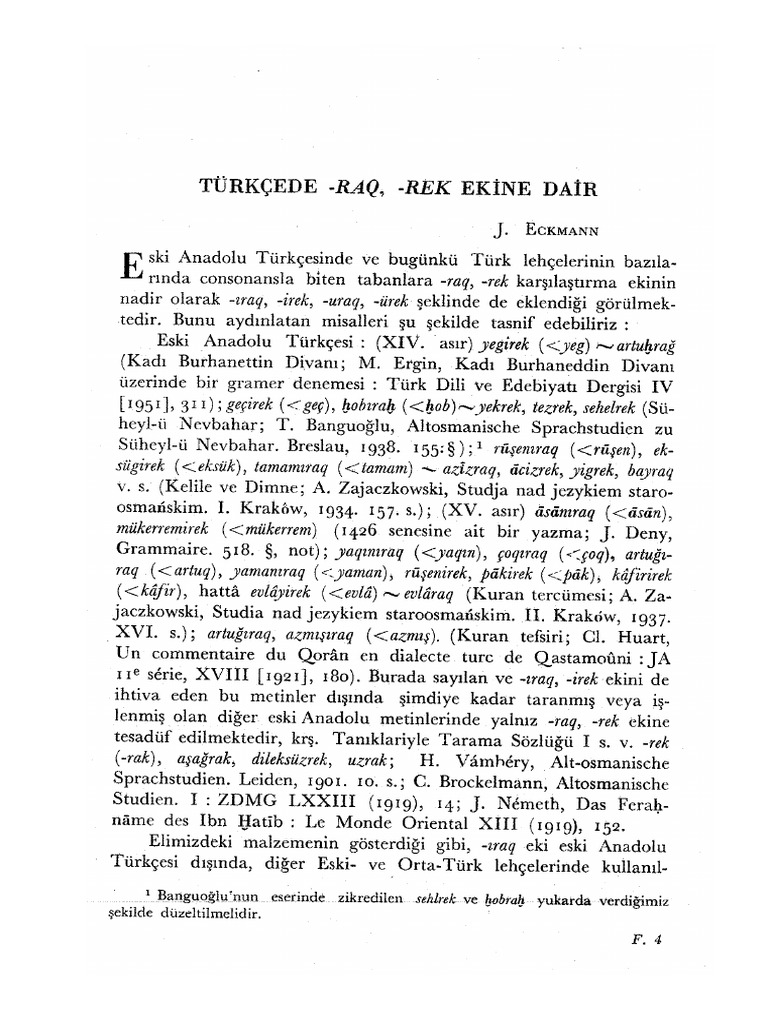 Janos Eckmann, Türkçede - Raq, - Rek Ekine Dair | PDF