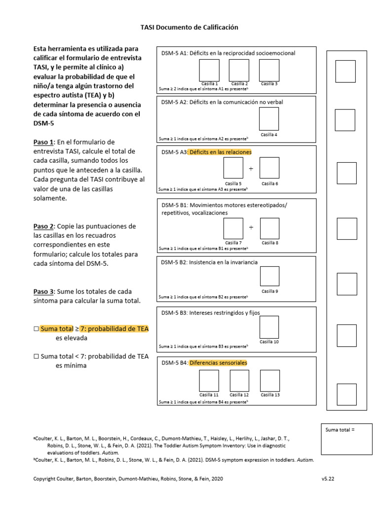 Calificación TASI | PDF | Espectro autista | Manual Diagnóstico y Estadístico de los Trastornos ...