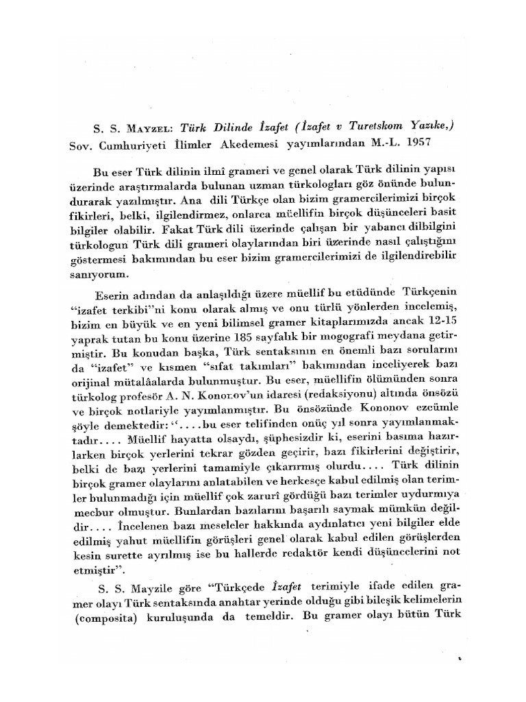 S. S. Mayzel, Türk Dilinde İzafet | PDF
