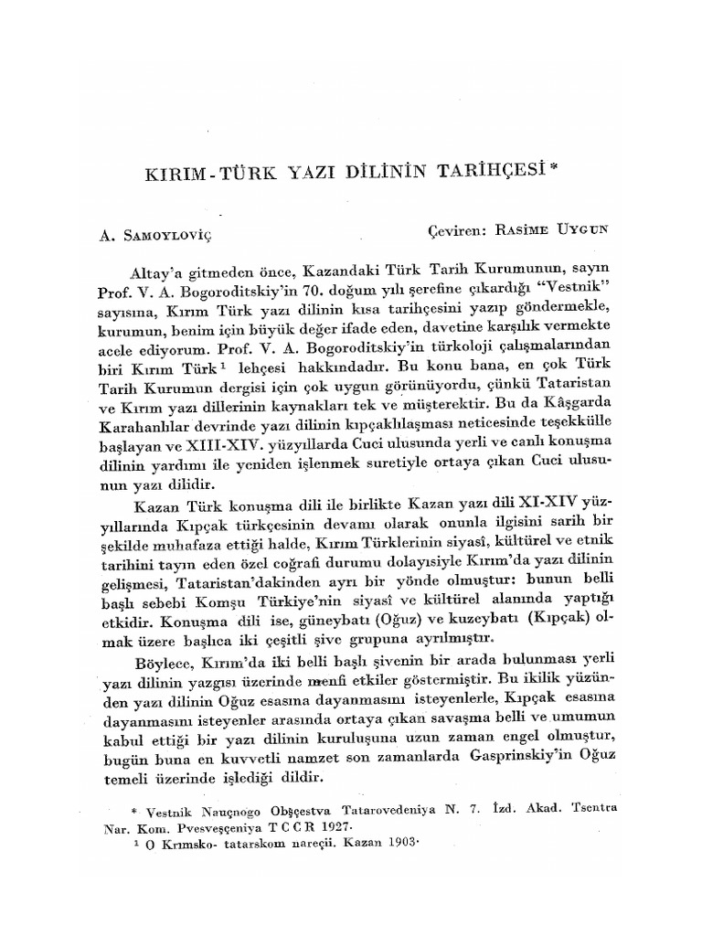 Samoyloviç, Kırım Türk Yazı Dilinin Tarihçesi | PDF