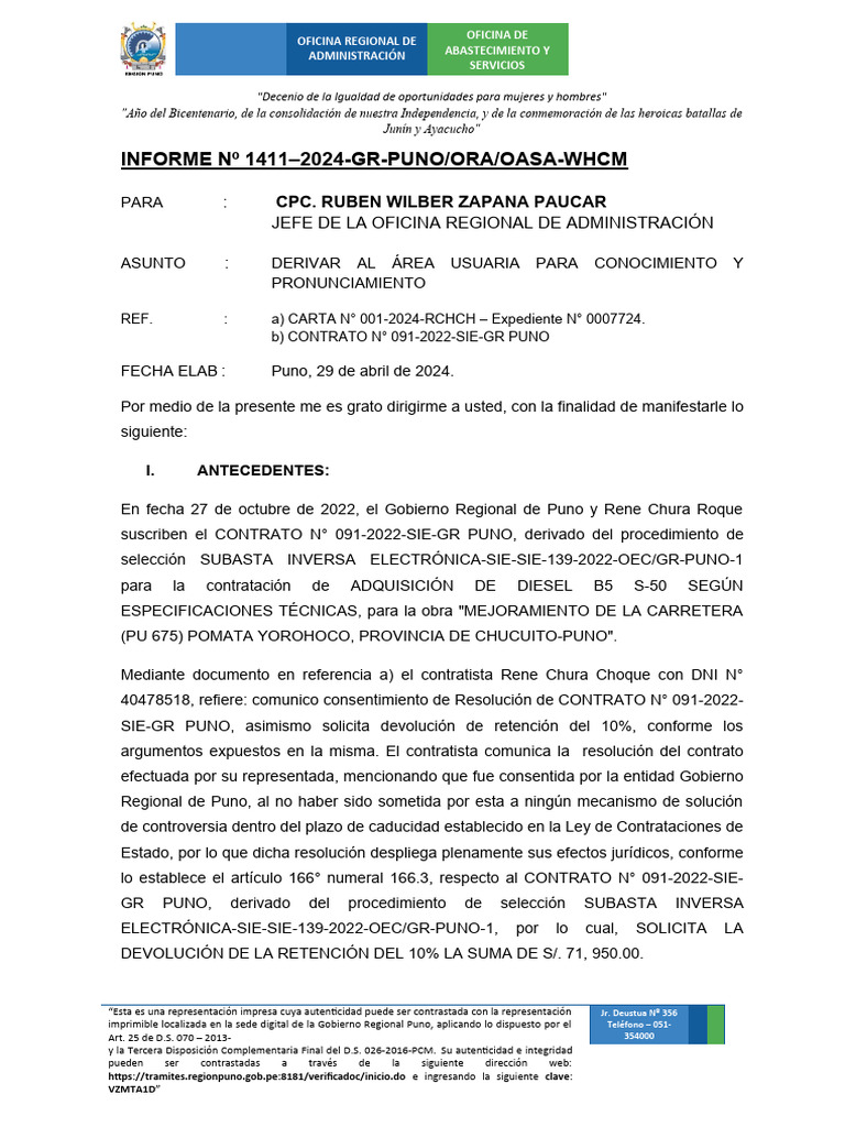 Informe #1411 - Conocimiento y Pronunciamiento Area Usuaria | PDF