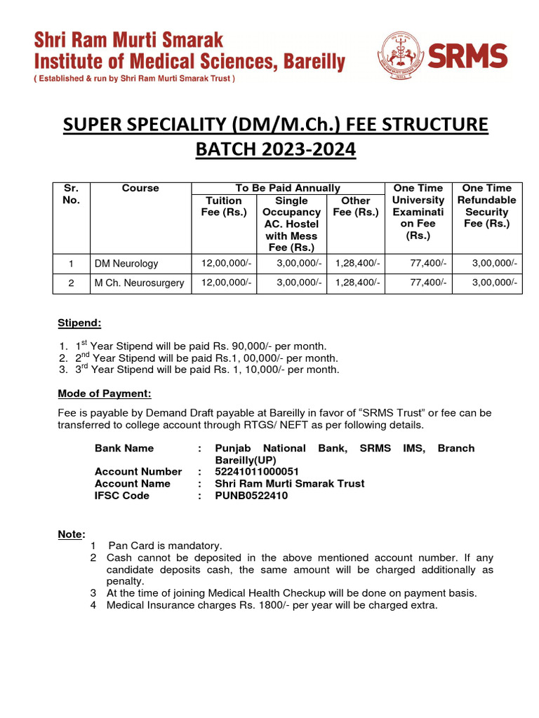 Fee Structure Ss 2023 | PDF
