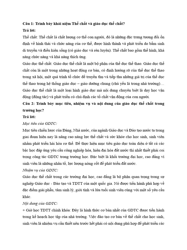 Câu hỏi GDTC2 IUH 2024 | PDF