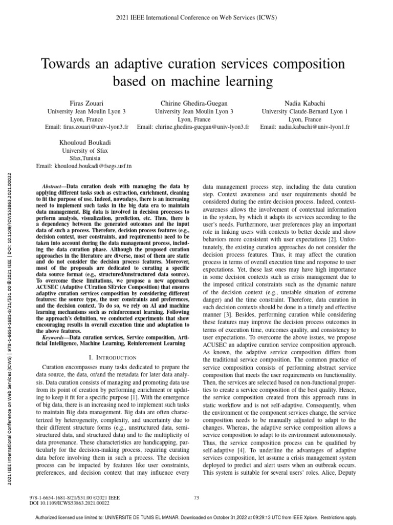 Towards An Adaptive Curation Services Composition Based On Machine ...