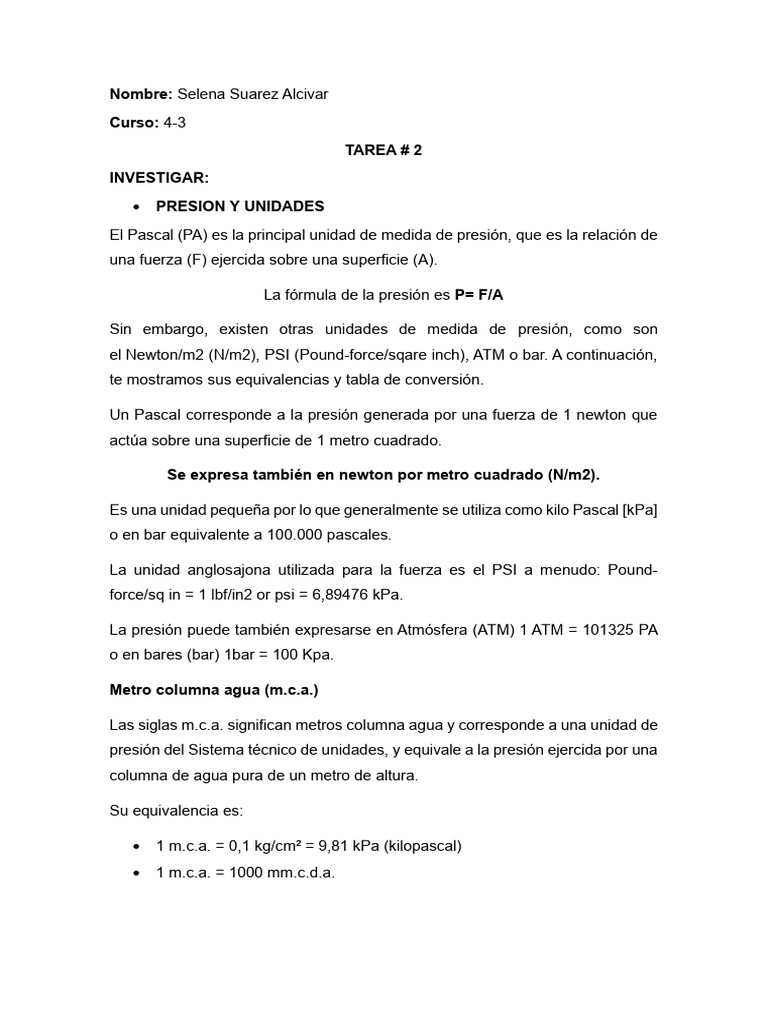 Tarea # 2 | PDF | Pascal (Unidad) | Presión