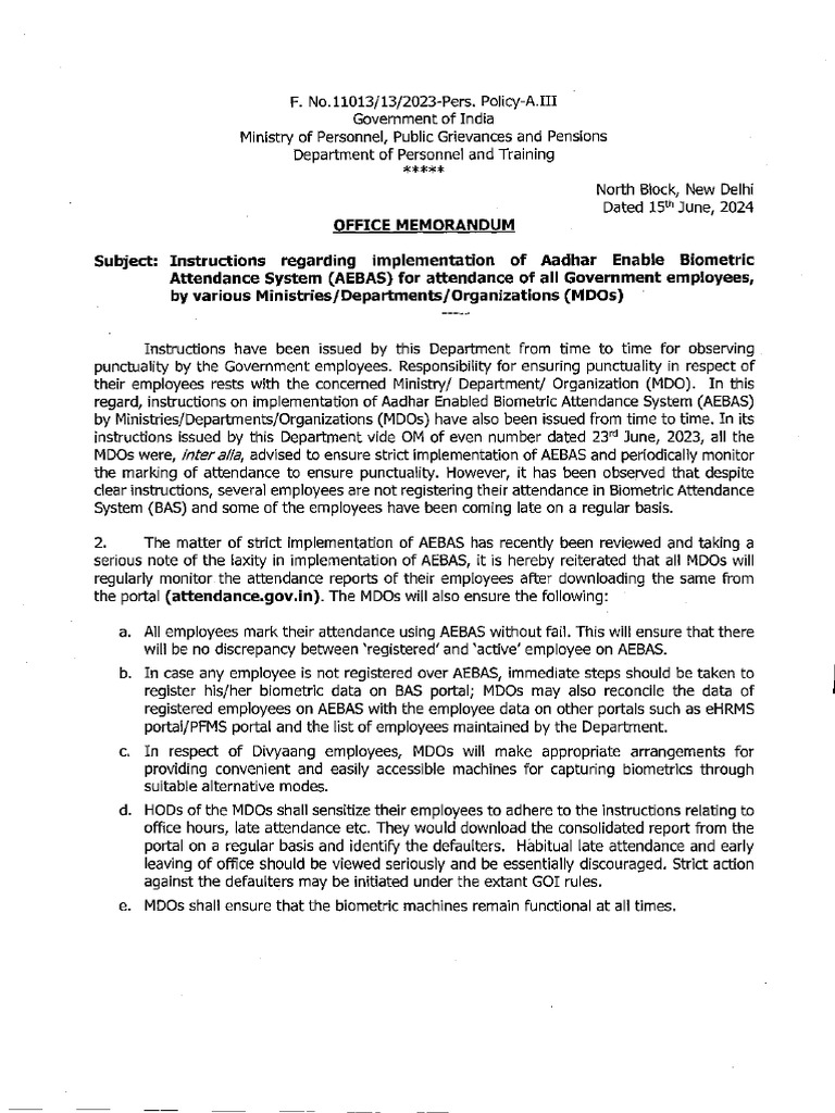 DoPT Punctualityinstructionsdated15062024Vq6gm | PDF | Android (Operating System) | Smartphone